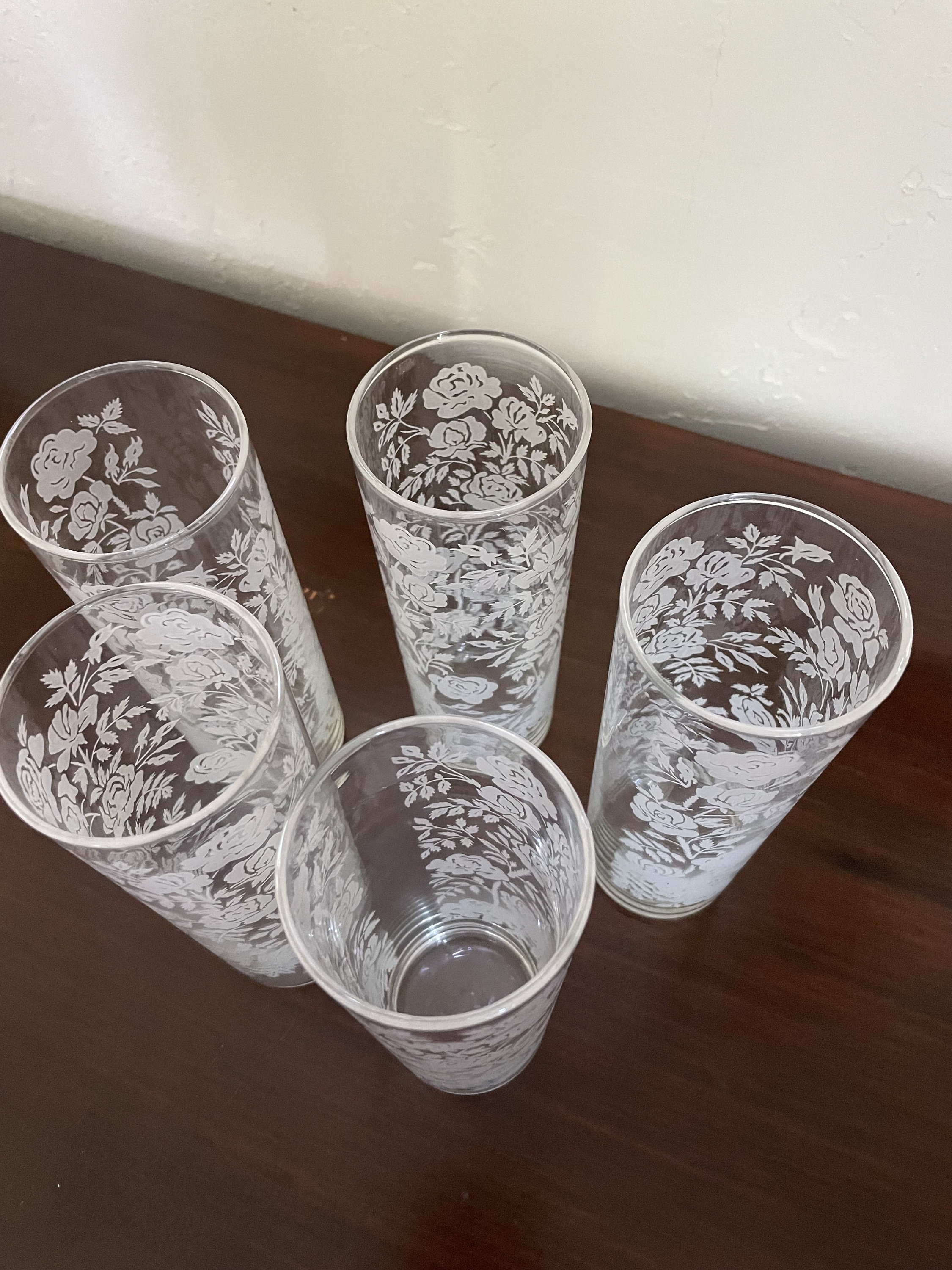 Elegant Vintage Libby Twining Rose Etched Tea Glass Set - 5-piece ...