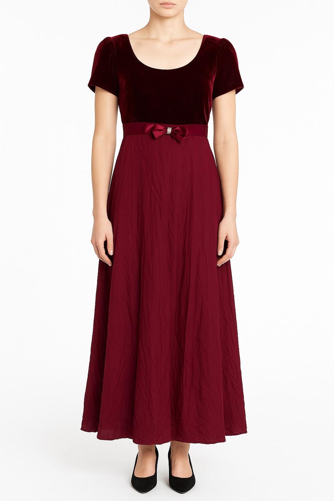 Vintage 90s Niki Livas Burgundy Velvet & Satin Rayon Maxi Dress Size ...