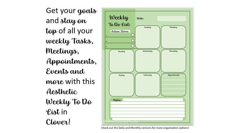 Aesthetic Weekly to Do List Template in Clover green Digital Download ...
