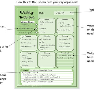 Aesthetic Weekly to Do List Template in Clover green Digital Download ...