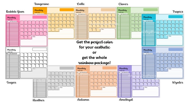 Aesthetic Monthly to Do List Calendar Landscape in Wynter blue Digital ...