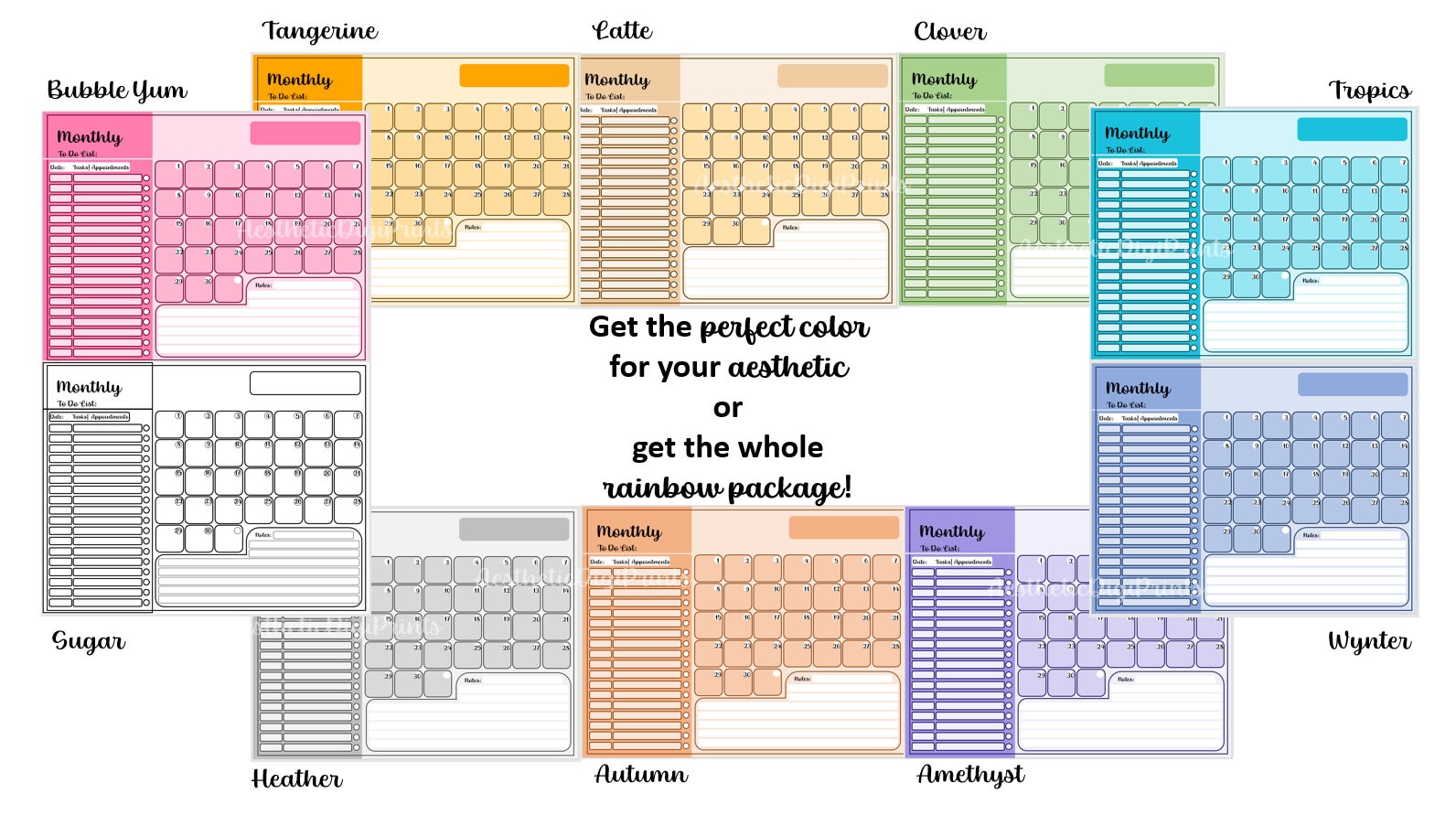 Aesthetic Monthly to Do List Calendar Landscape in Wynter blue Digital ...