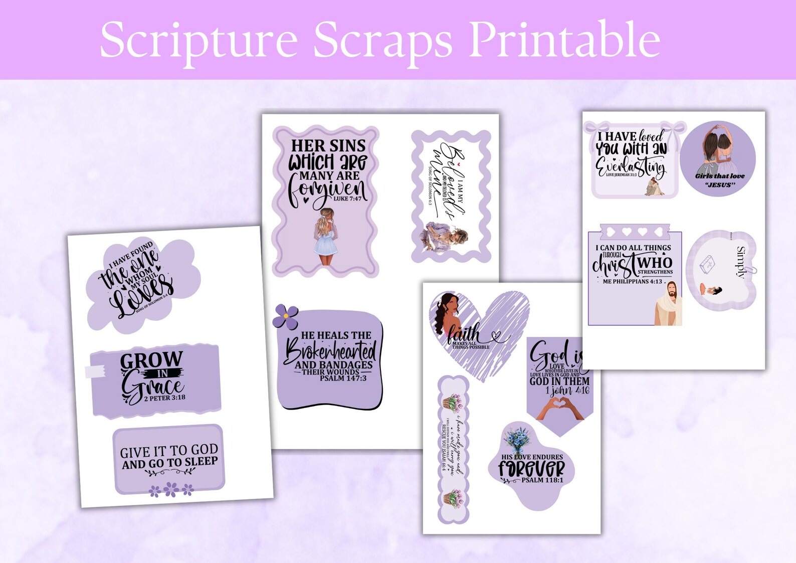 Scripture Scraps Printable Purple , Girls Prayer Board Faith Bible ...