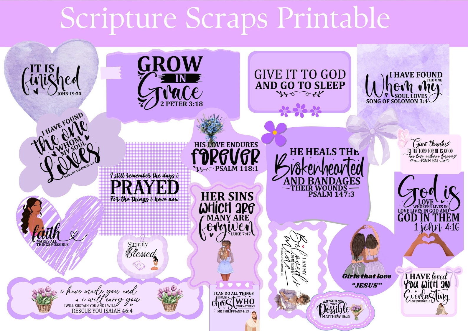 Scripture Scraps Printable Purple , Girls Prayer Board Faith Bible ...