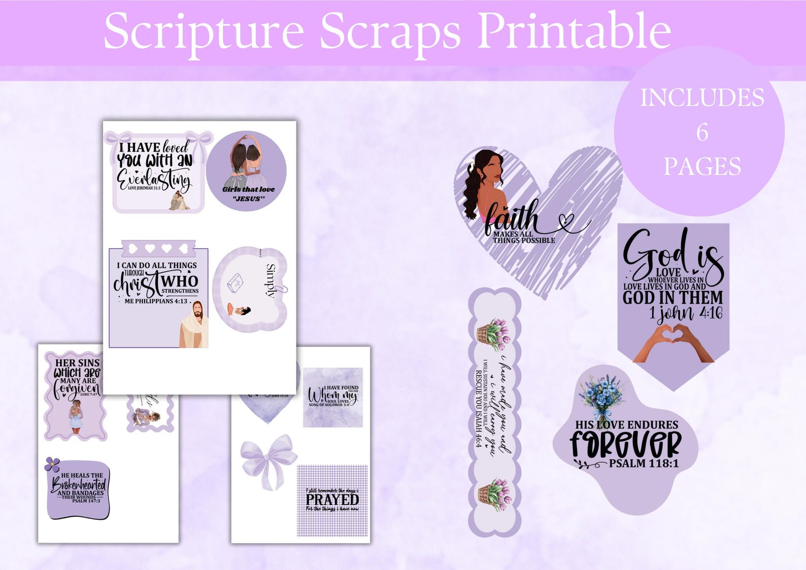 Scripture Scraps Printable Purple , Girls Prayer Board Faith Bible ...