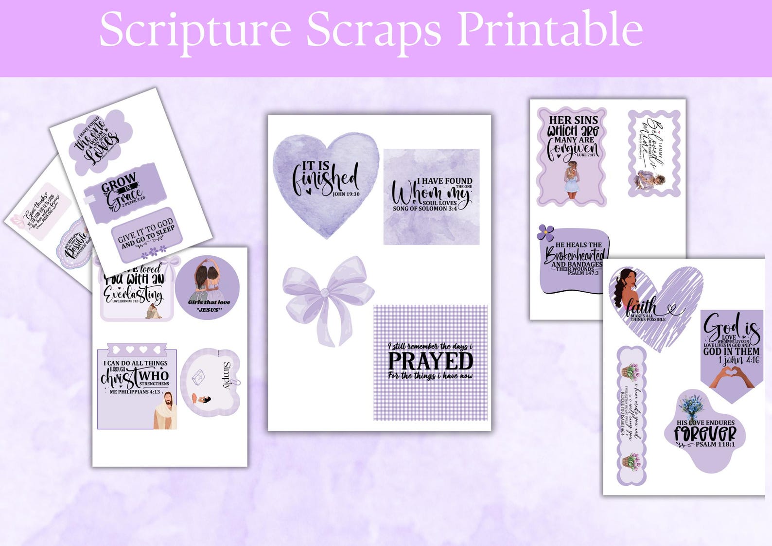 Scripture Scraps Printable Purple , Girls Prayer Board Faith Bible ...