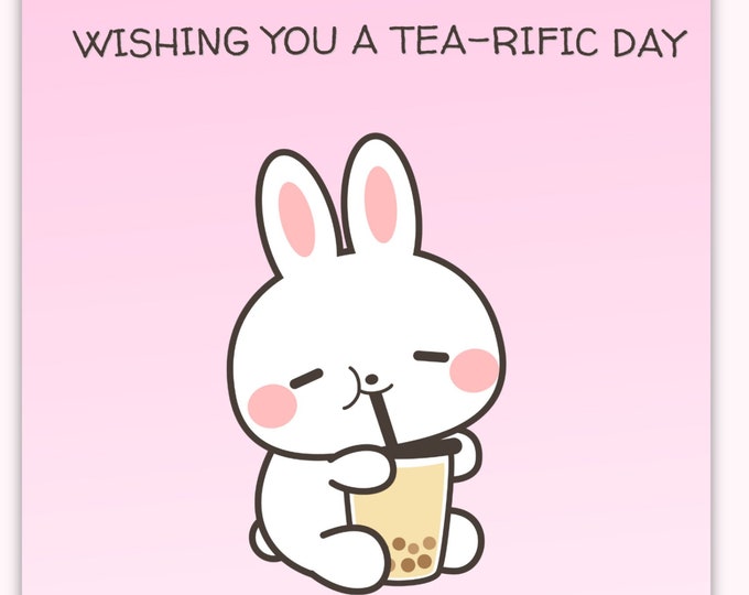 Cute Boba Tea Bunny Card DIGITAL FILE Kawaii Boba Tea Card Cute Boba ...