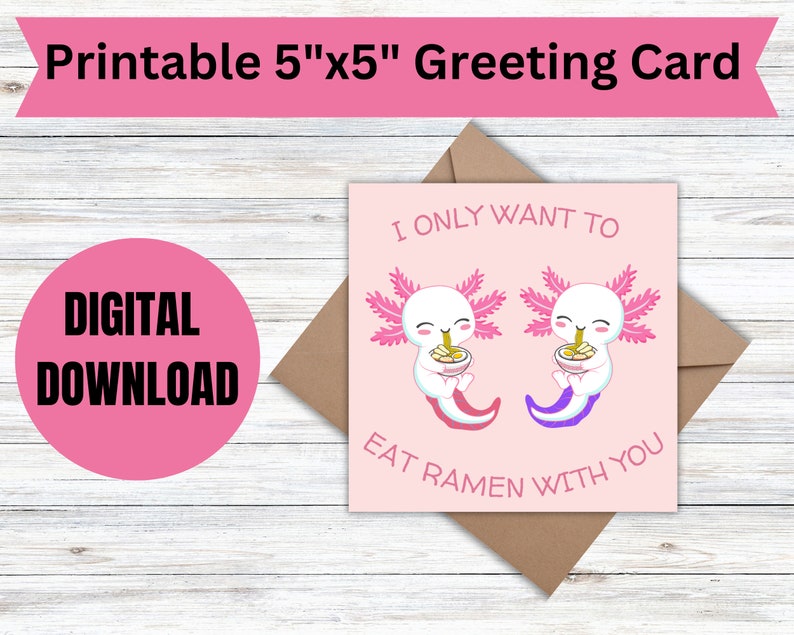 Axolotl Card - DIGITAL FILE | Cute Axolotl Card | Kawaii Card | Kawaii ...