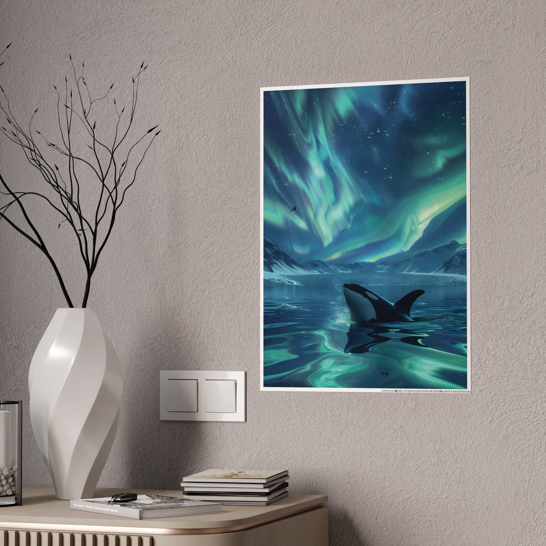 Aurora Borealis and Orca Design Poster | High-gloss Vertical Wall Art ...