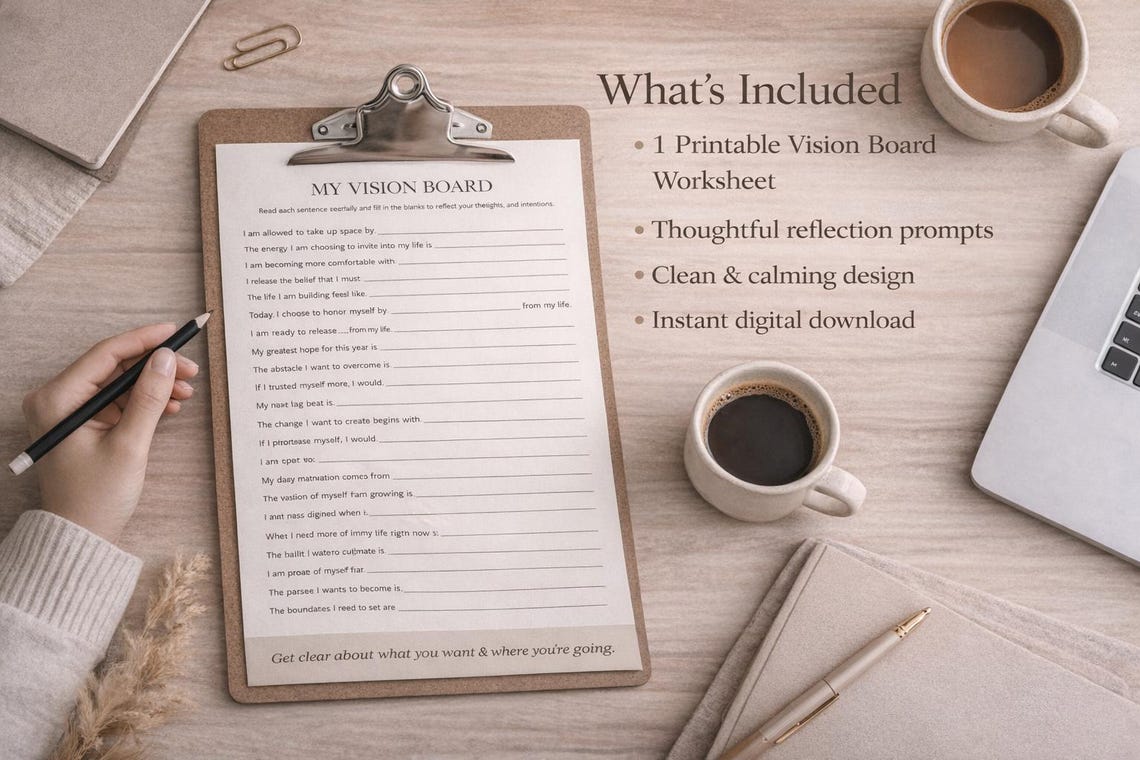 My Vision Board Worksheet | Guided Self Reflection & Goal Setting ...