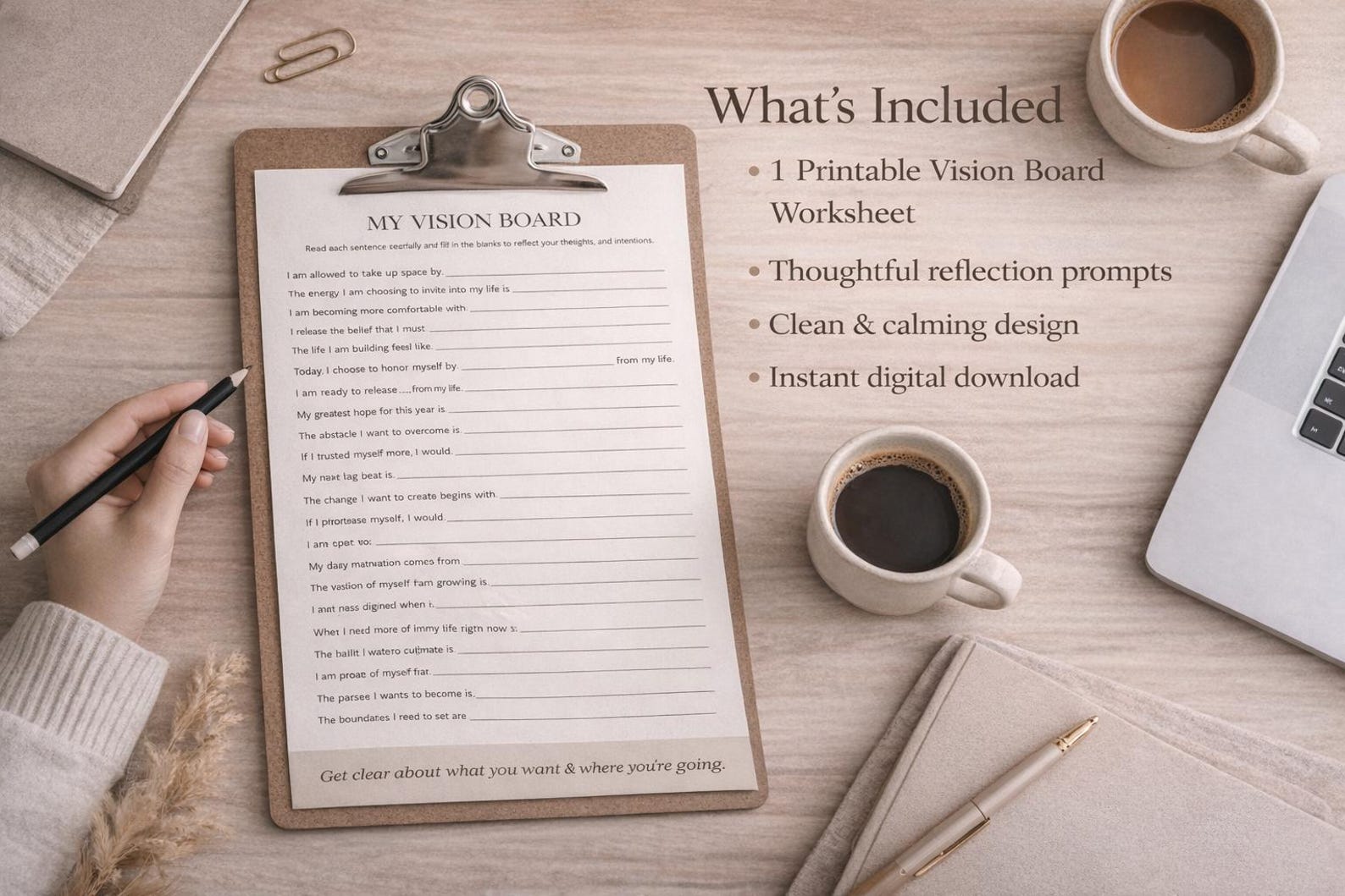 My Vision Board Worksheet | Guided Self Reflection & Goal Setting ...