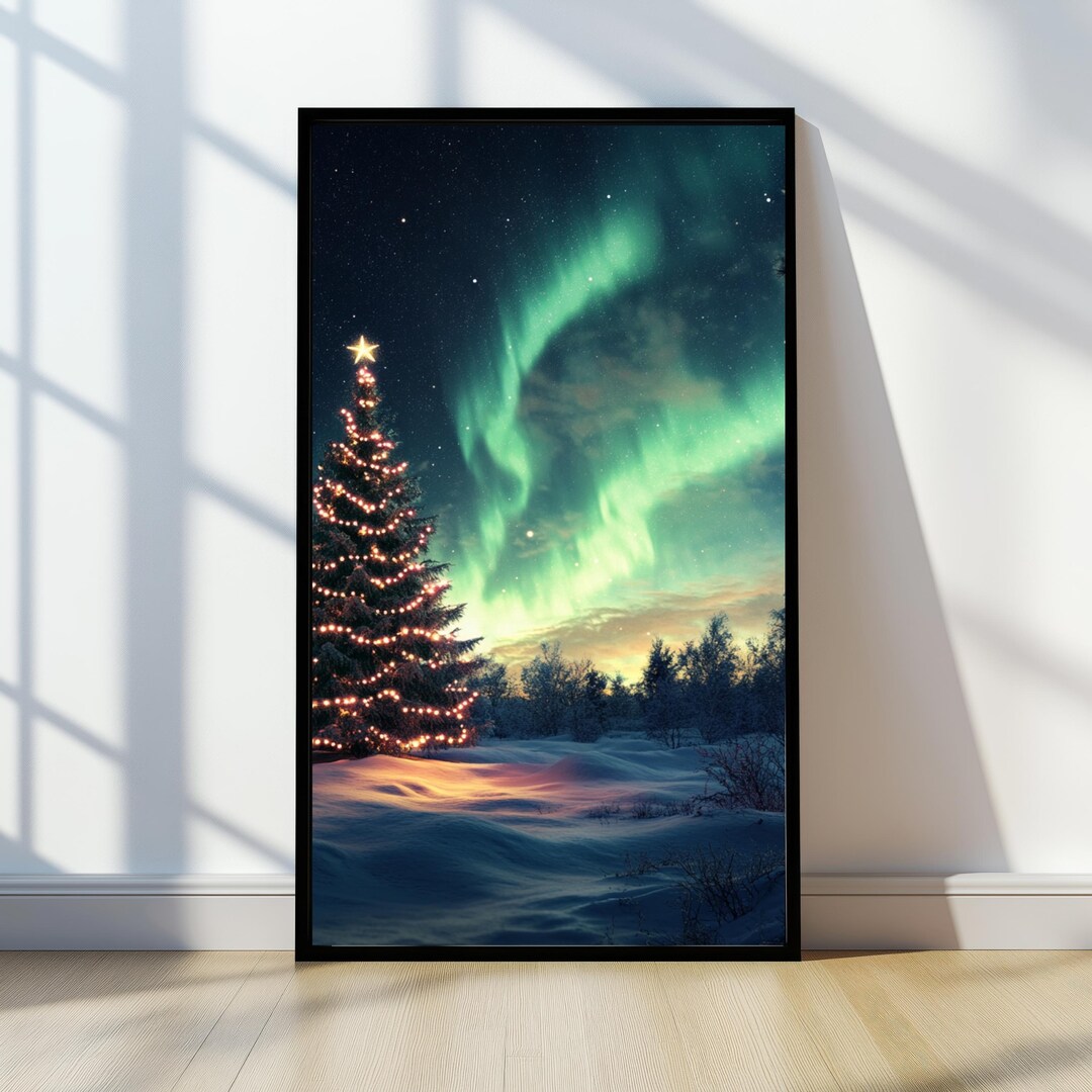 Aurora Christmas Tree | Northern Lights Holiday Wall Art | Winter Night ...