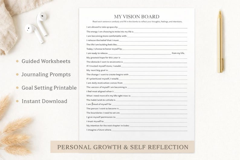 My Vision Board Worksheet | Guided Self Reflection & Goal Setting ...