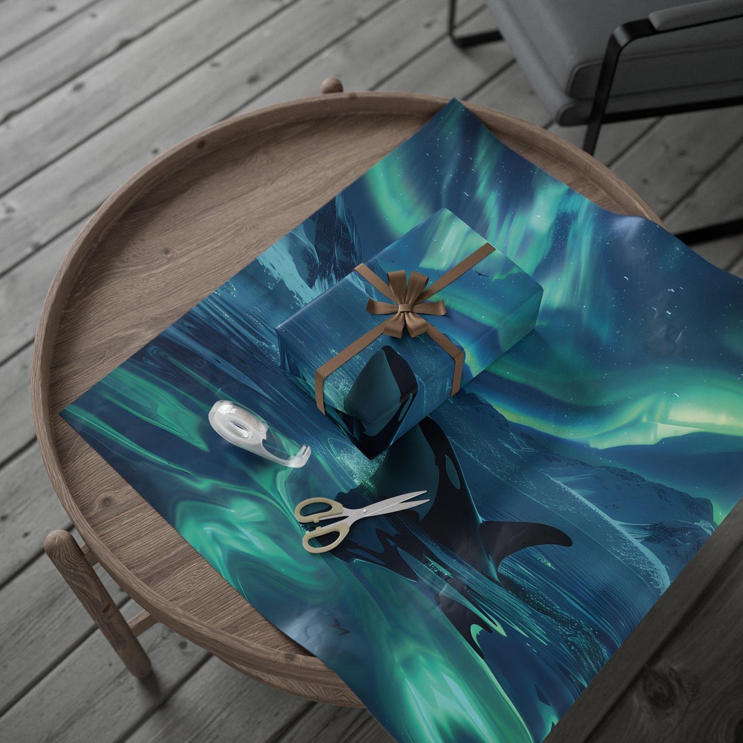 Aurora Borealis Orca Wrapping Paper | Unique Wrapping Paper | Orca Gift ...