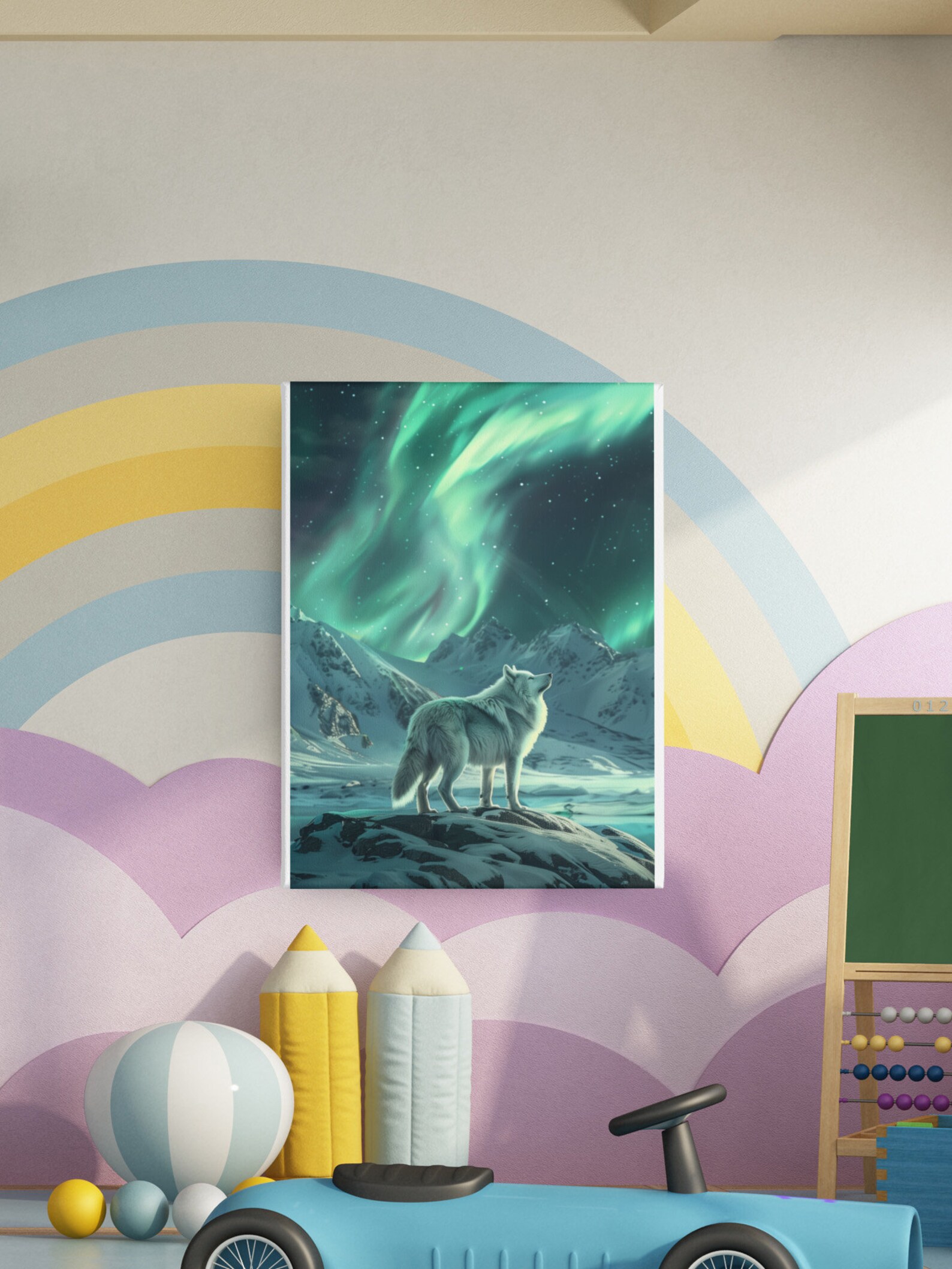 Aurora Borealis and Arctic Wolf Design Poster | Northern Lights Wall ...