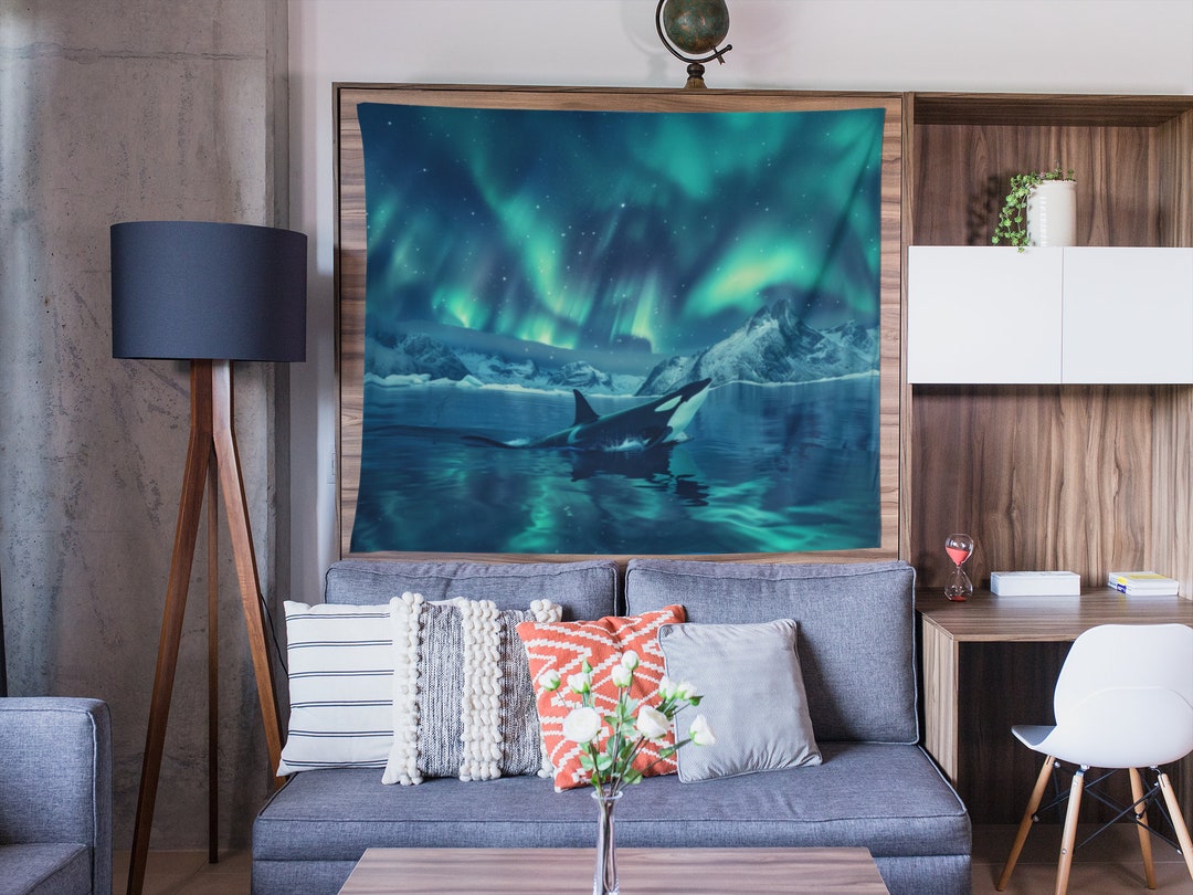 Aurora Borealis & Orca Wall Tapestry | Northern Lights Home Decor - Etsy