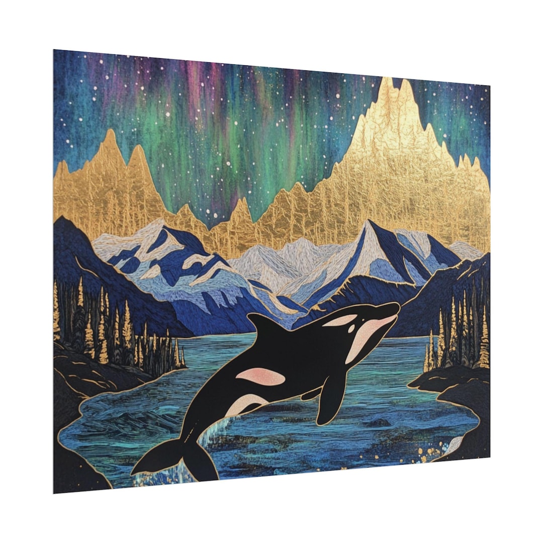 Northern Lights Orca Textured Matte Poster | Orca Wall Art | Aurora ...