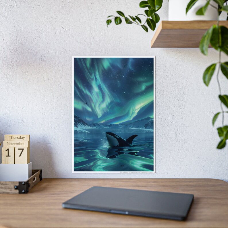 Aurora Borealis and Orca Design Poster | High-gloss Vertical Wall Art ...