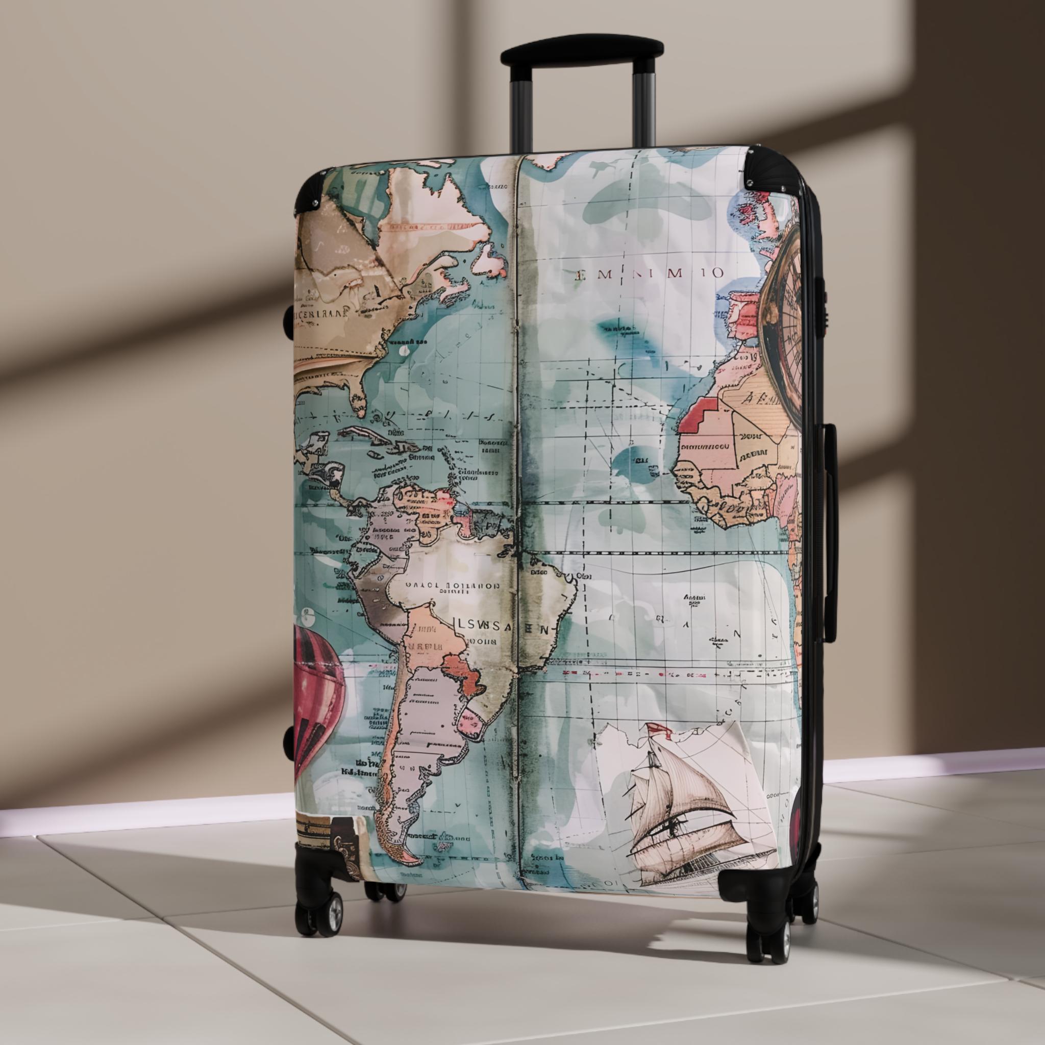 Vintage Luggage | Map Suitcase | Travel Accessories - Etsy
