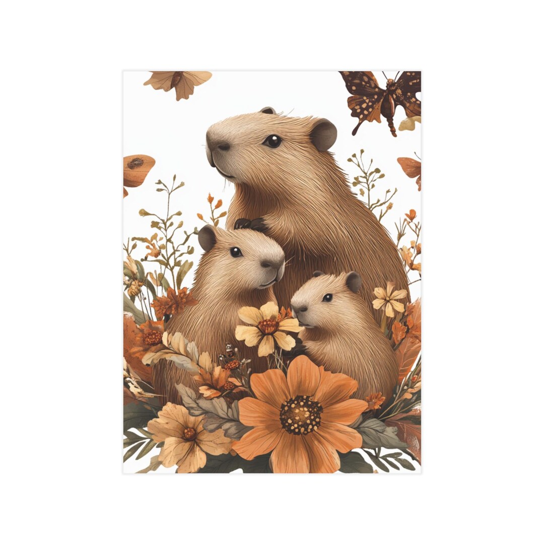 Capybara Family Bliss Unframed Autumn Art Print for Nature Lovers - Etsy