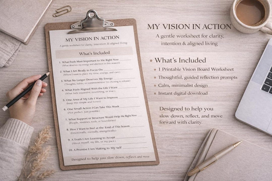 My Vision in Action Worksheet | Guided Goal Setting Printable | Vision ...