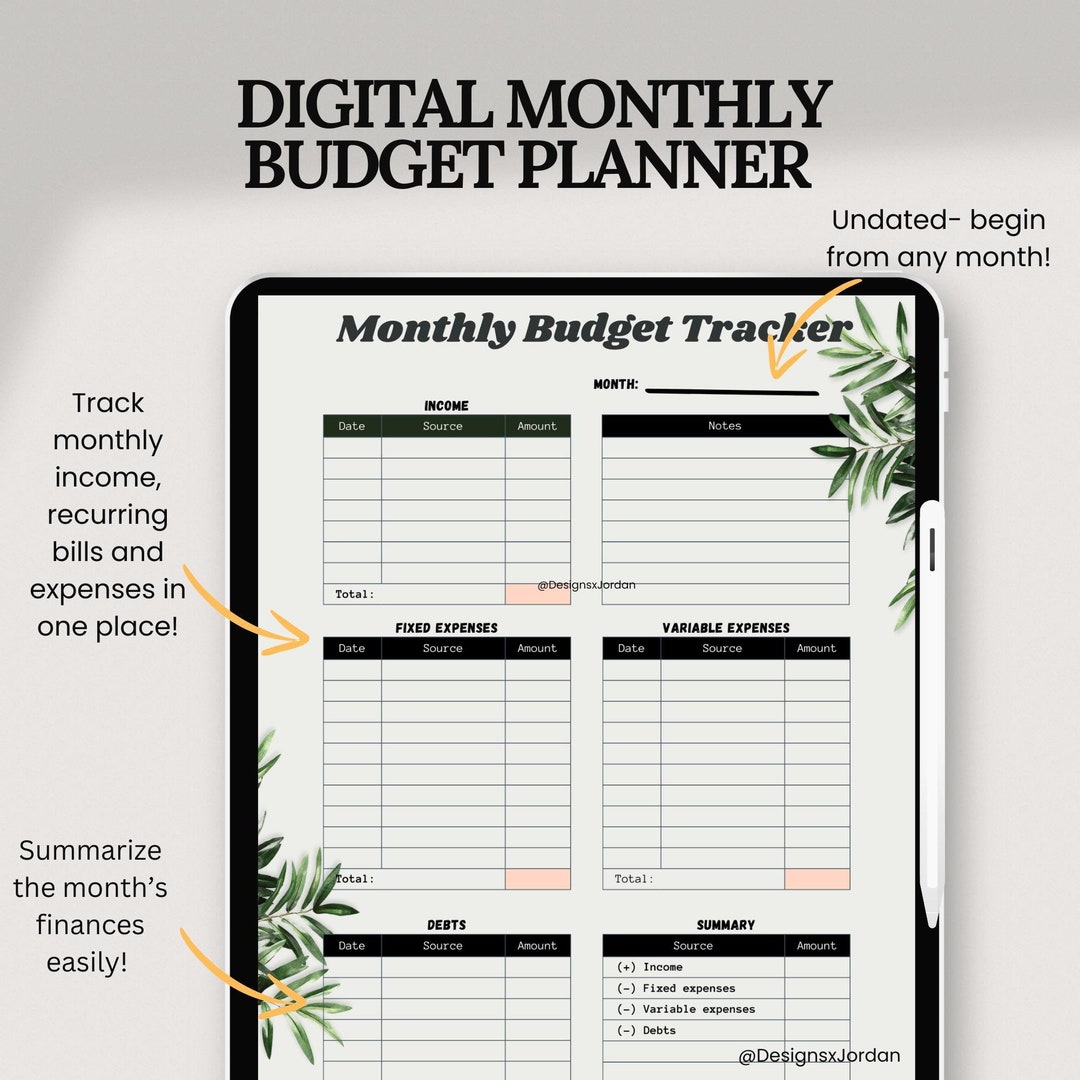 Aesthetic Digital Monthly Budget Tracker Template - Etsy