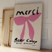 Merci Beau Coup Pink Bow Art Print, Cute Bedroom Decor, Minimalist ...