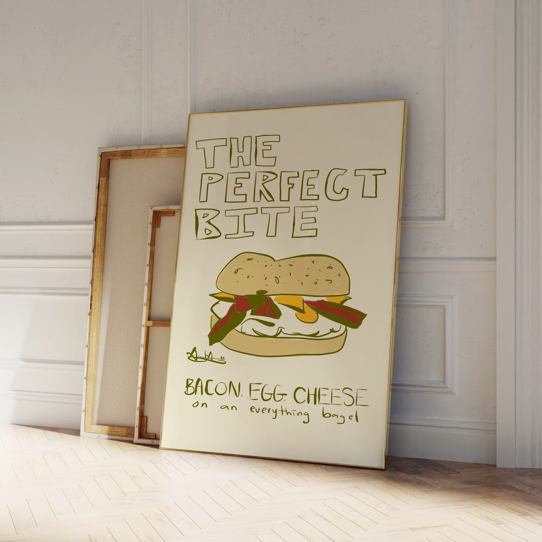 The Perfect Bite Everything Bagel Art Print, Retro Kitchen Poster, Mid ...