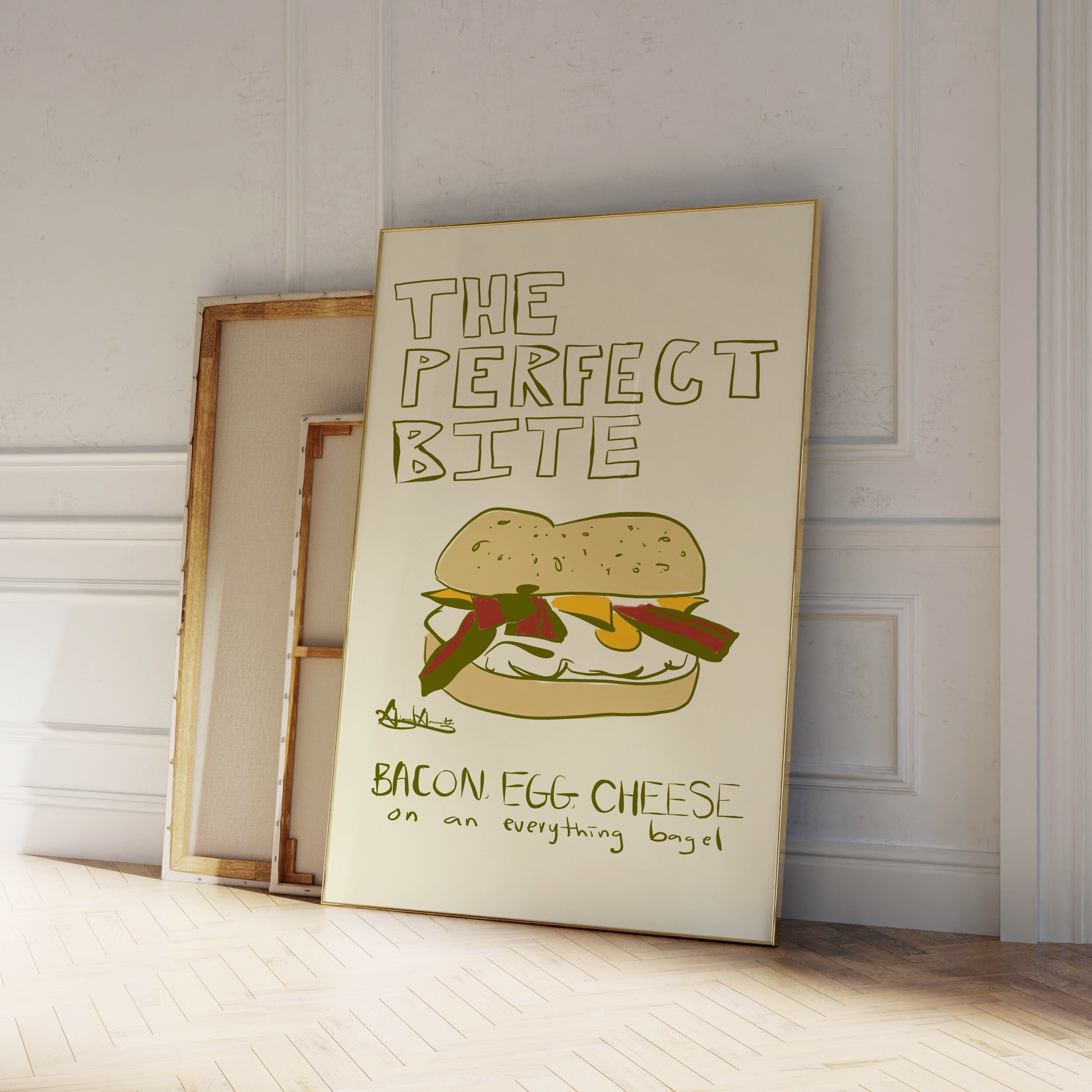 The Perfect Bite Everything Bagel Art Print, Retro Kitchen Poster, Mid ...