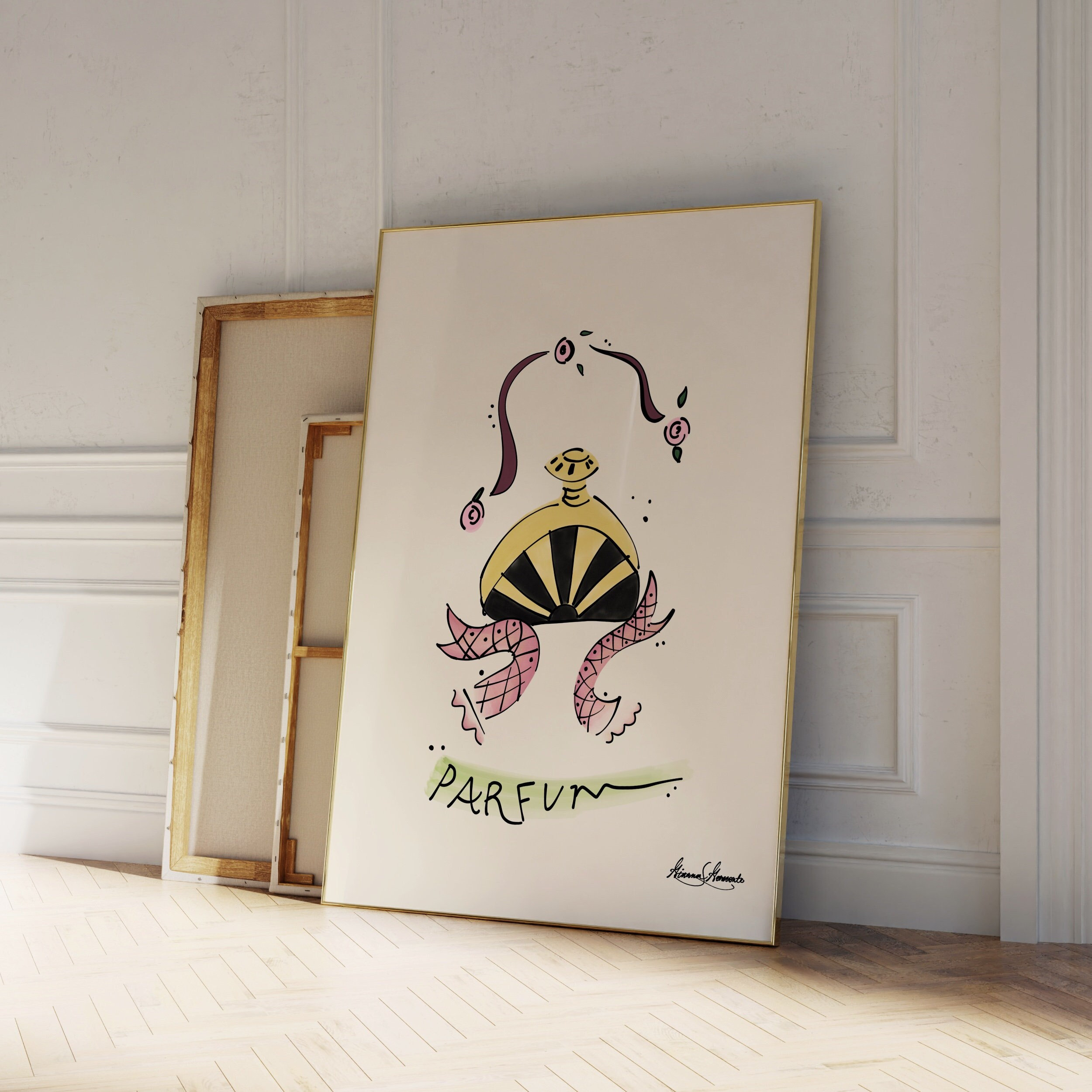 Vintage Perfume Art Print, Whimsical Hand Drawn Illustration, French ...