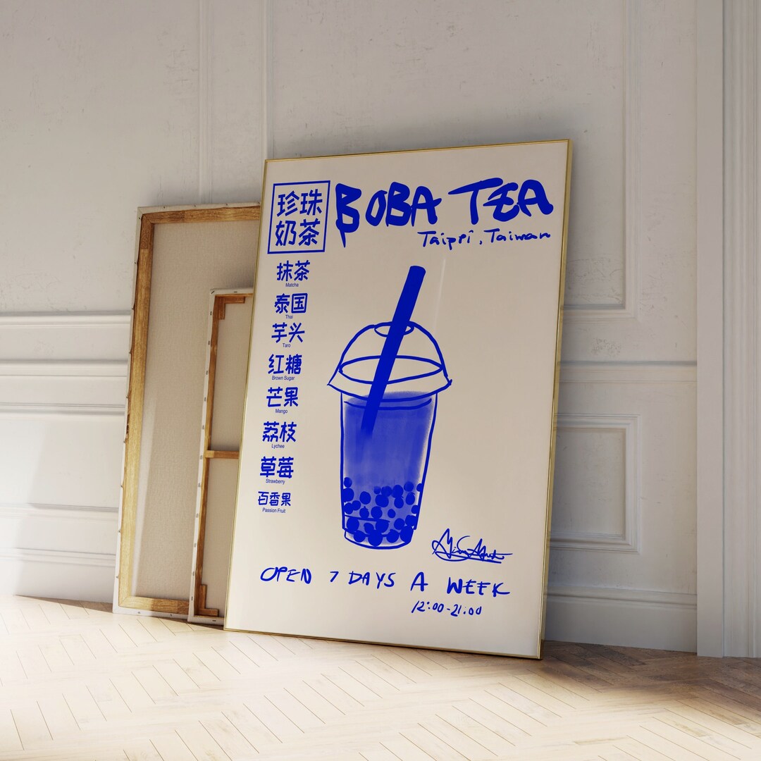 Boba Tea Art Print, Bubble Tea, Vintage Food Art, Retro Kitchen Poster ...