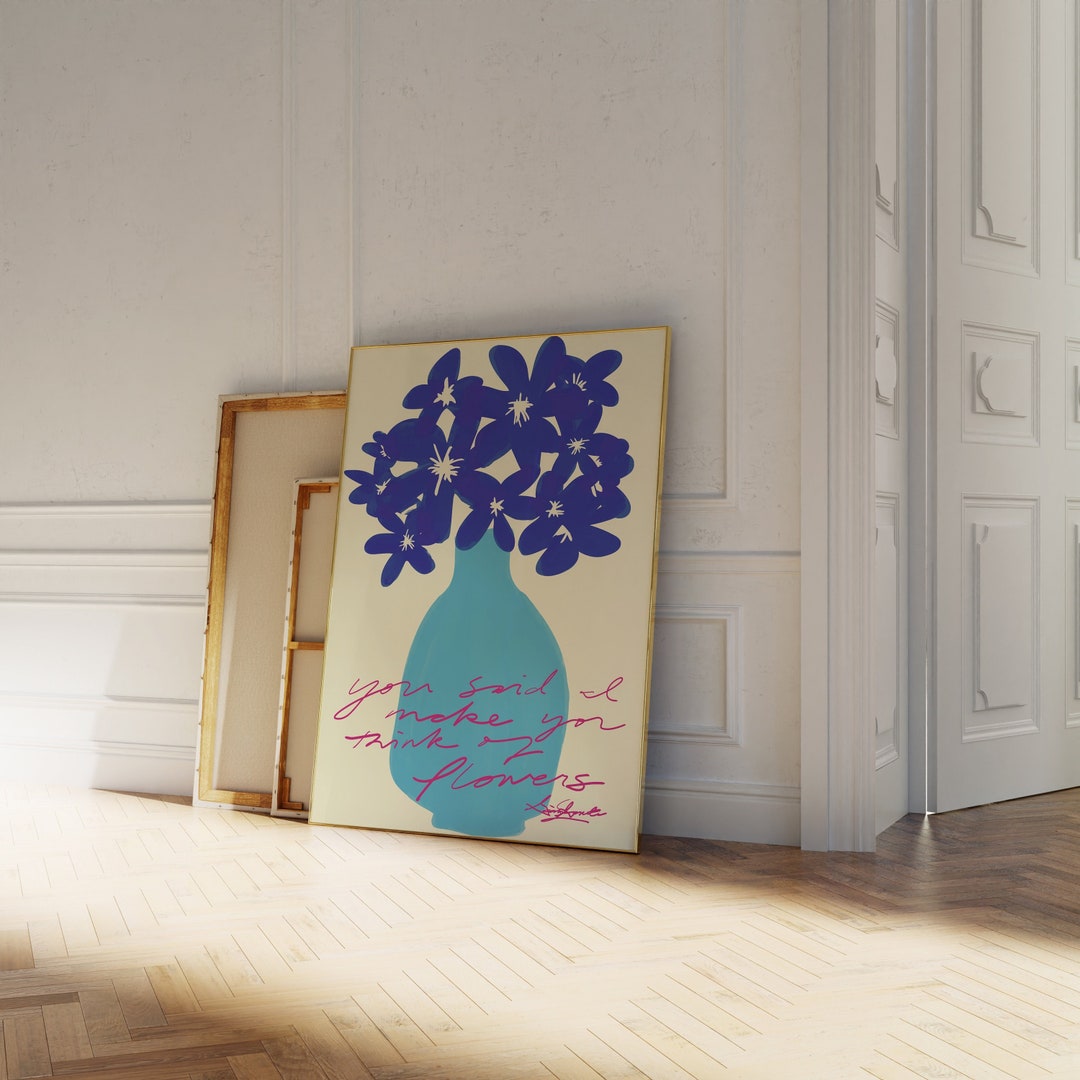 Sweet Reminders Art Print, Blue Flowers Poster, Trendy Vase Print, Blue ...