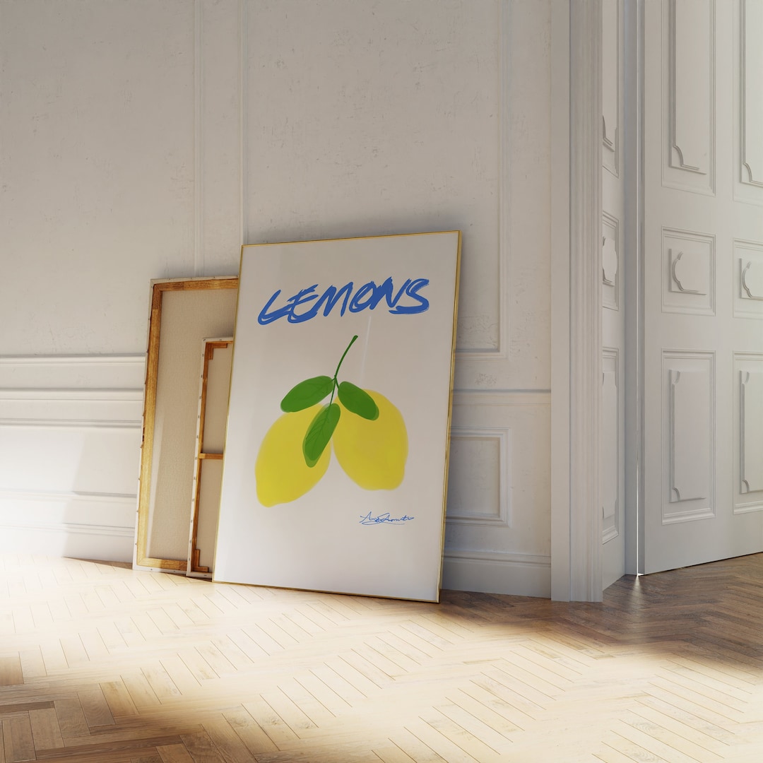 Lemon Art Print, Lemon Doodle Poster, Colorful Vintage Food Art ...