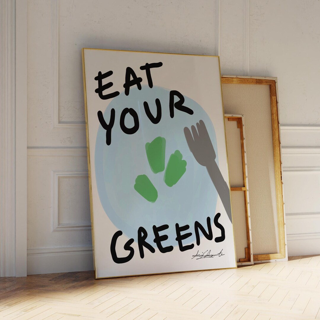 Eat Your Greens Art Print, Retro Food Art, Hand Drawn Words, Mid ...