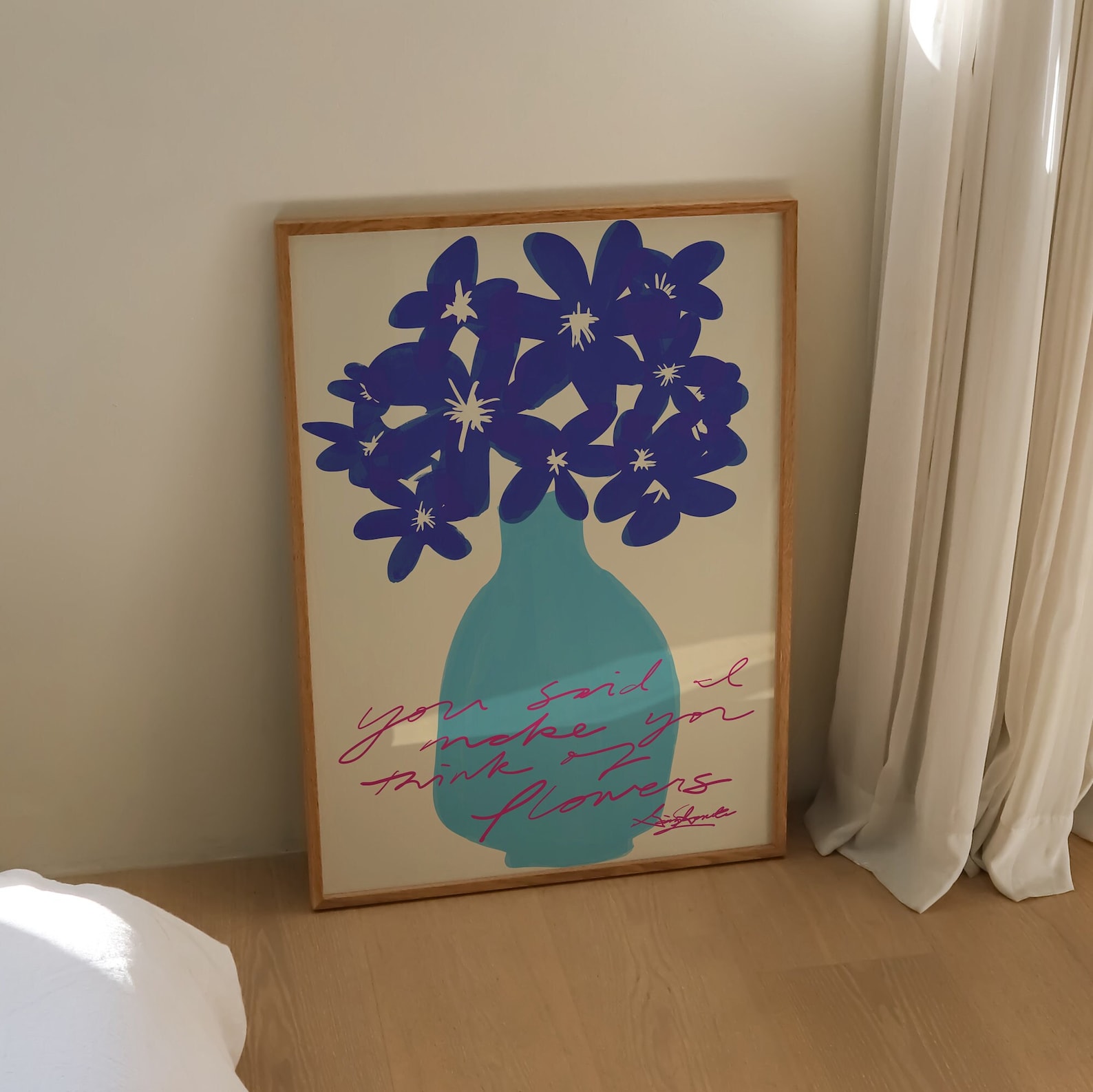 Sweet Reminders Art Print, Blue Flowers Poster, Trendy Vase Print, Blue ...