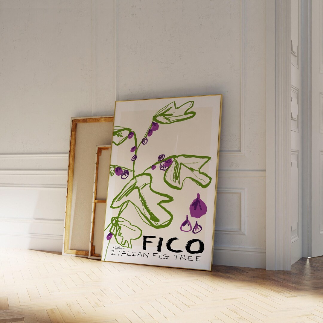 Italian Fig Tree Art Print, Hand Drawn Poster, Trendy Food Art, Neutral ...
