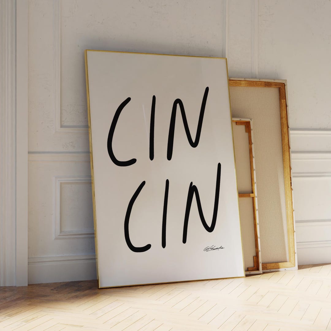 Cin Cin Art Print, Retro Wine Poster, Italian Script Word Art ...