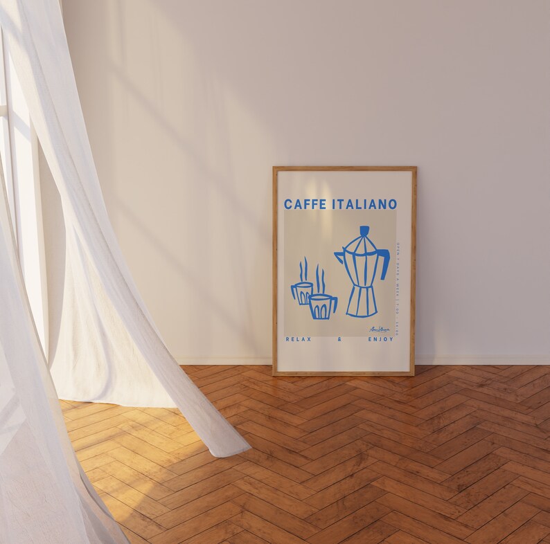Caffe Italiano Moka Pot Art Print, Coffee Bar Poster, Hand Drawn Coffee ...