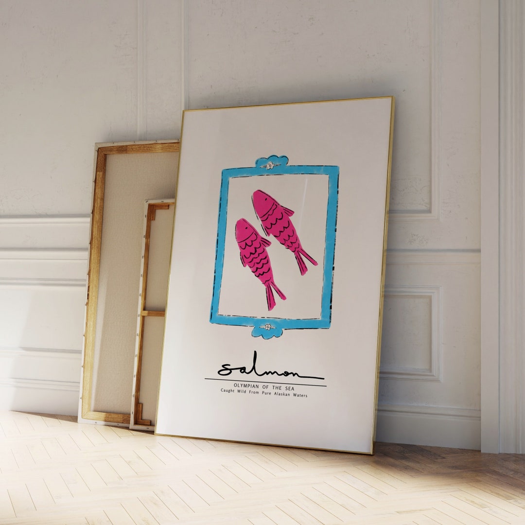 Salmon Art Print, Hand Drawn Food Art, Retro Kitchen Posters, Tinned ...