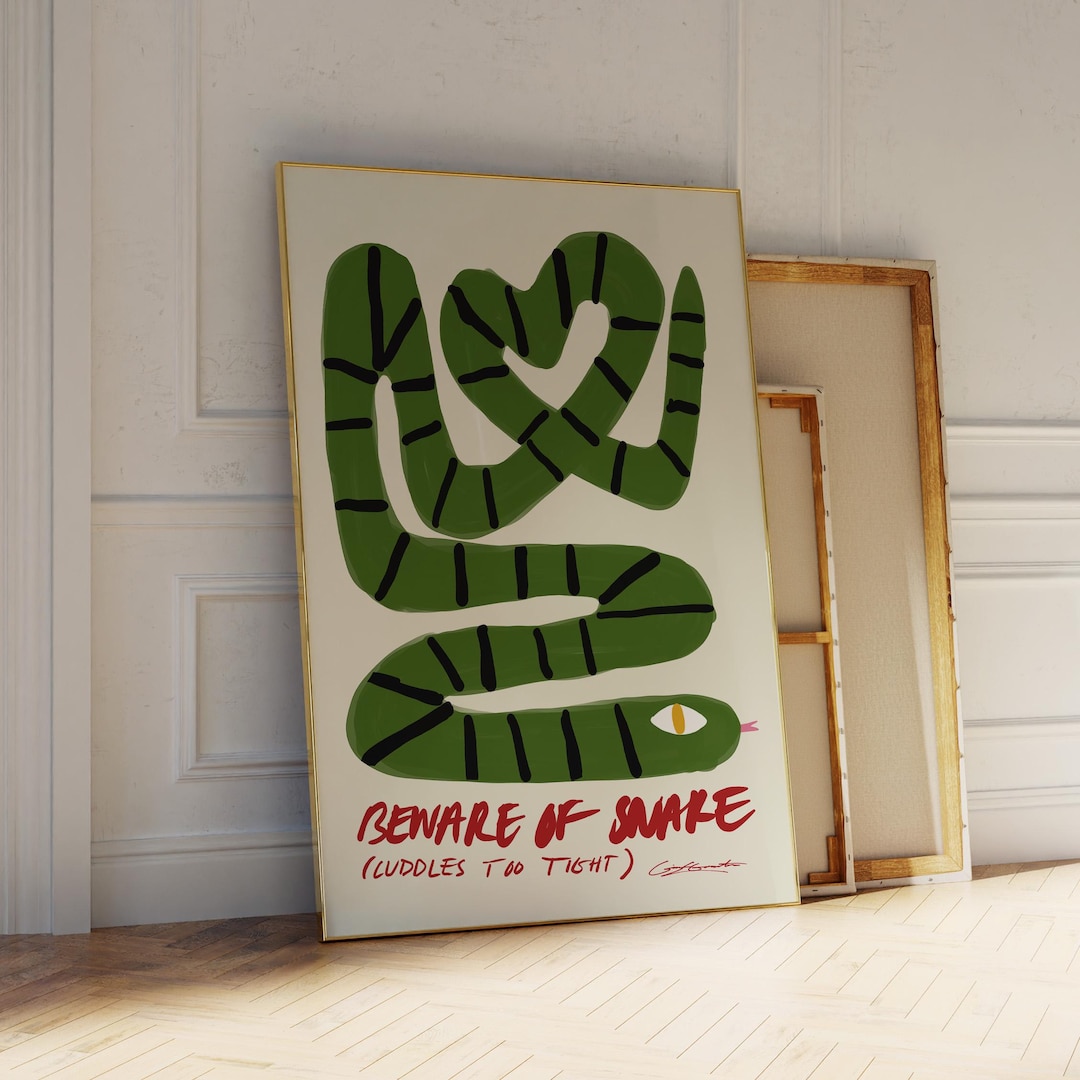Beware of Snake Art Print, Green Snake Poster, Hand Drawn Wall Art ...