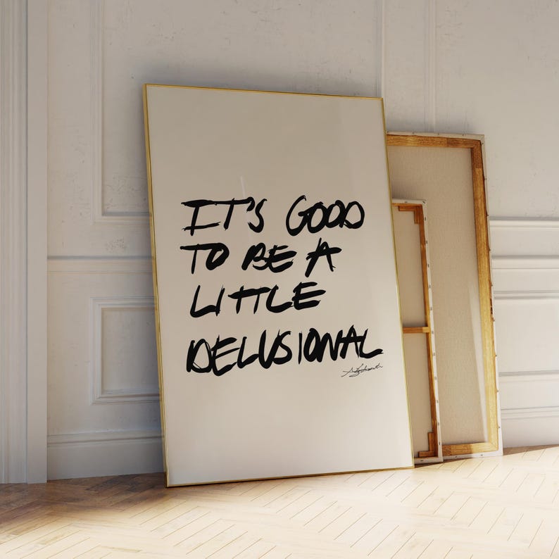 Delusional Art Print, Minimalist Hand Drawn Typography, Mid Century ...