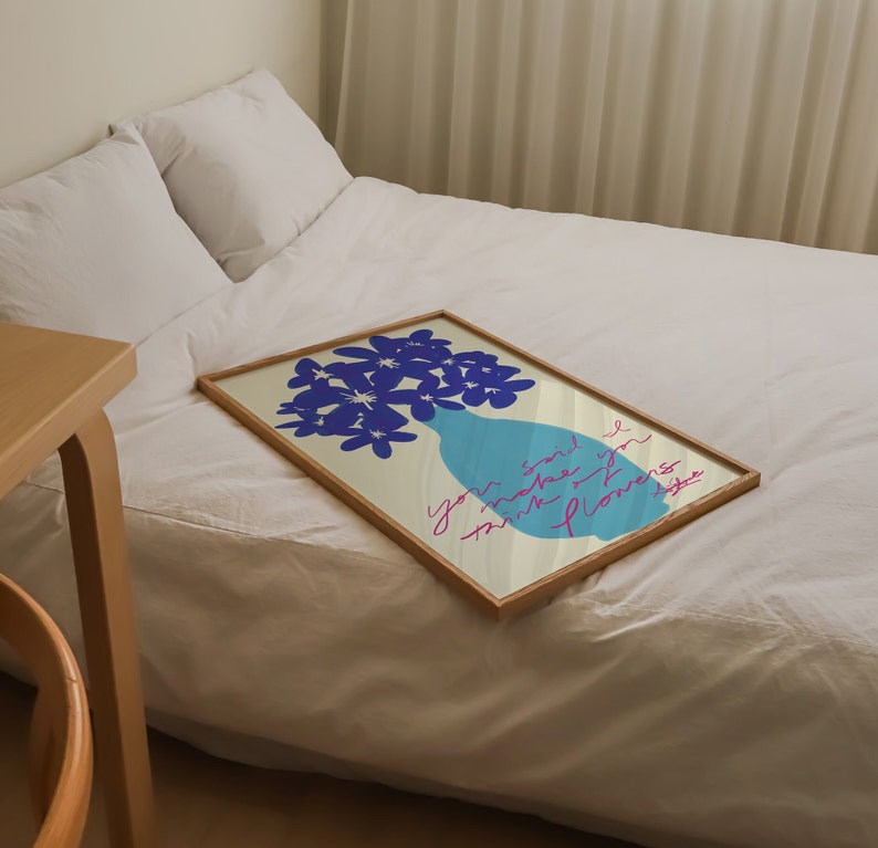 Sweet Reminders Art Print, Blue Flowers Poster, Trendy Vase Print, Blue ...