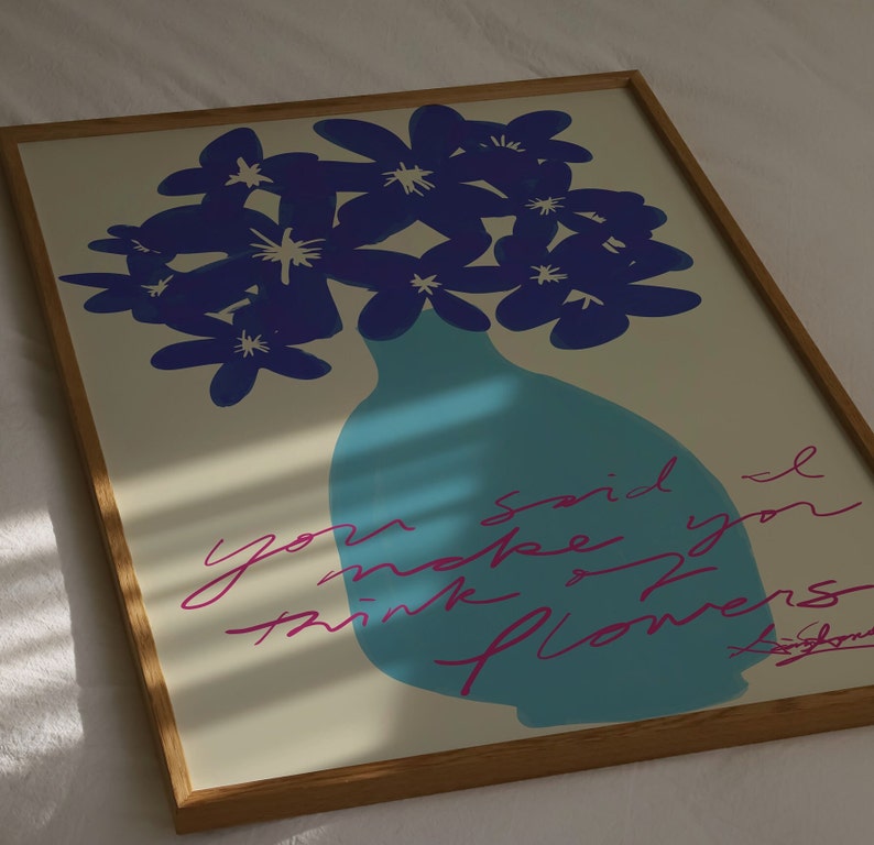 Sweet Reminders Art Print, Blue Flowers Poster, Trendy Vase Print, Blue ...