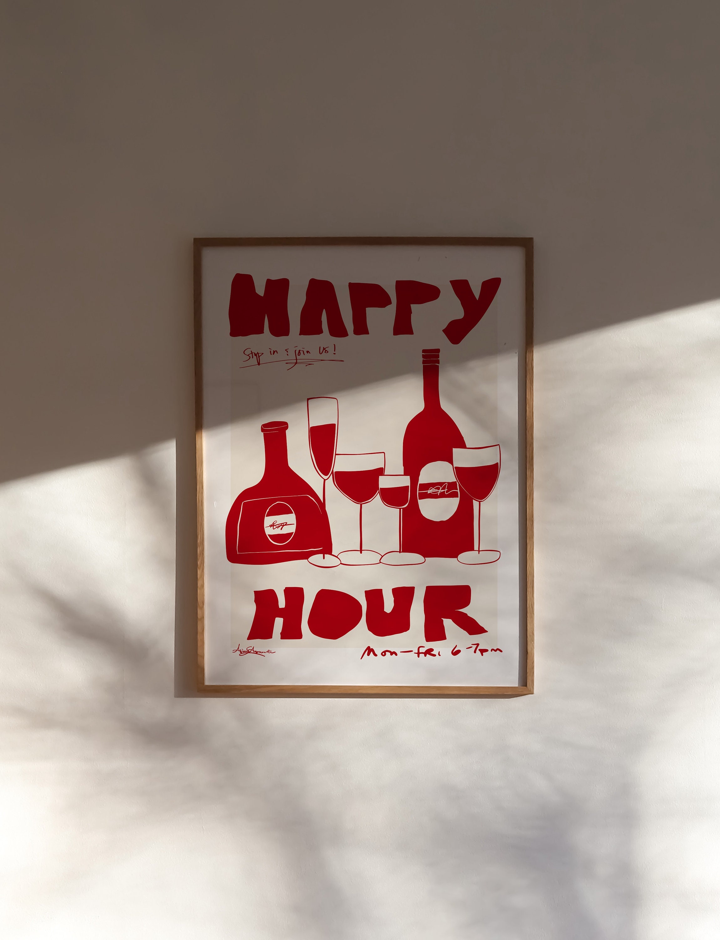 Happy Hour Art Print, Hand Drawn Drinks Poster, Retro Bar Cart Art ...