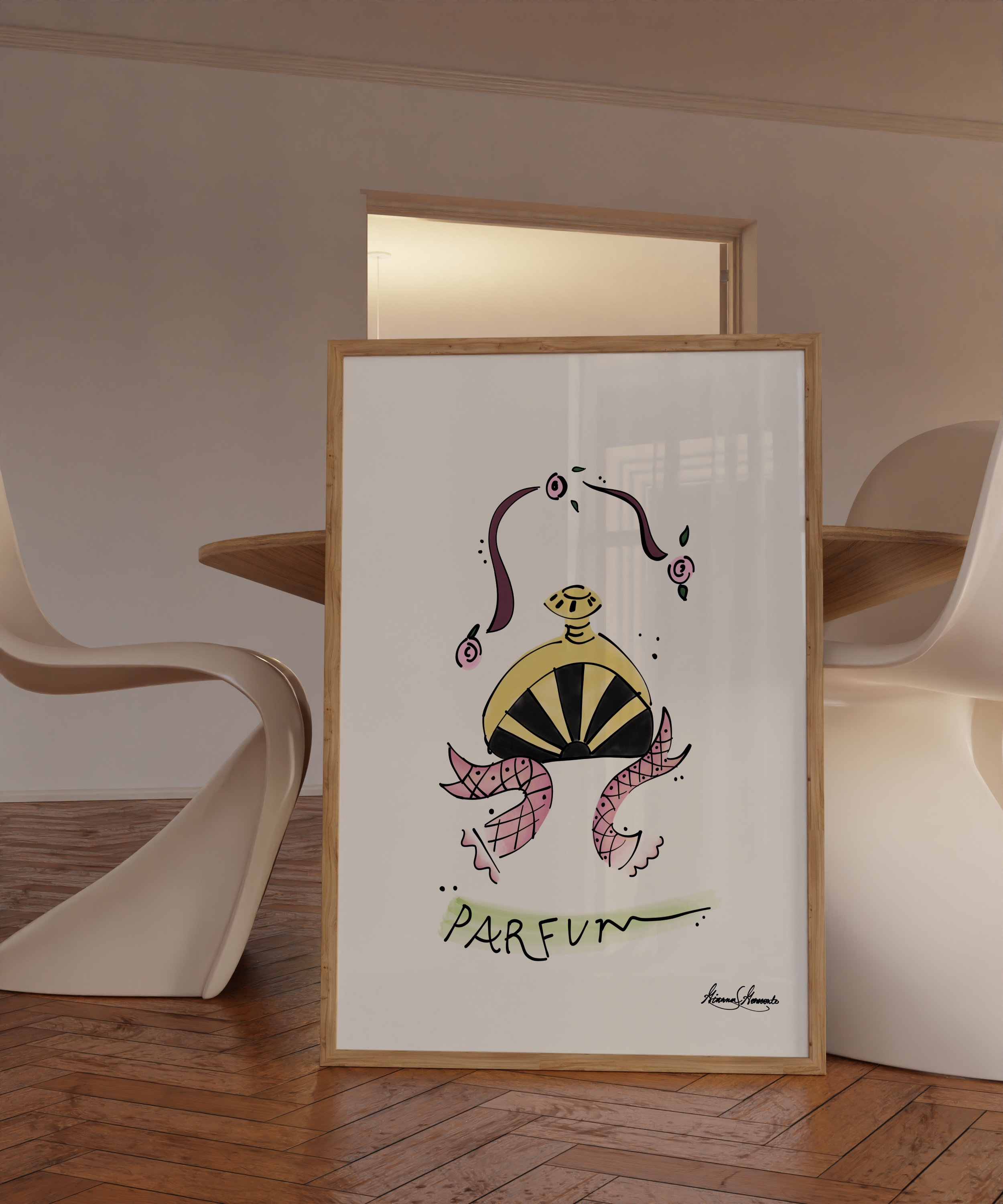 Vintage Perfume Art Print, Whimsical Hand Drawn Illustration, French ...