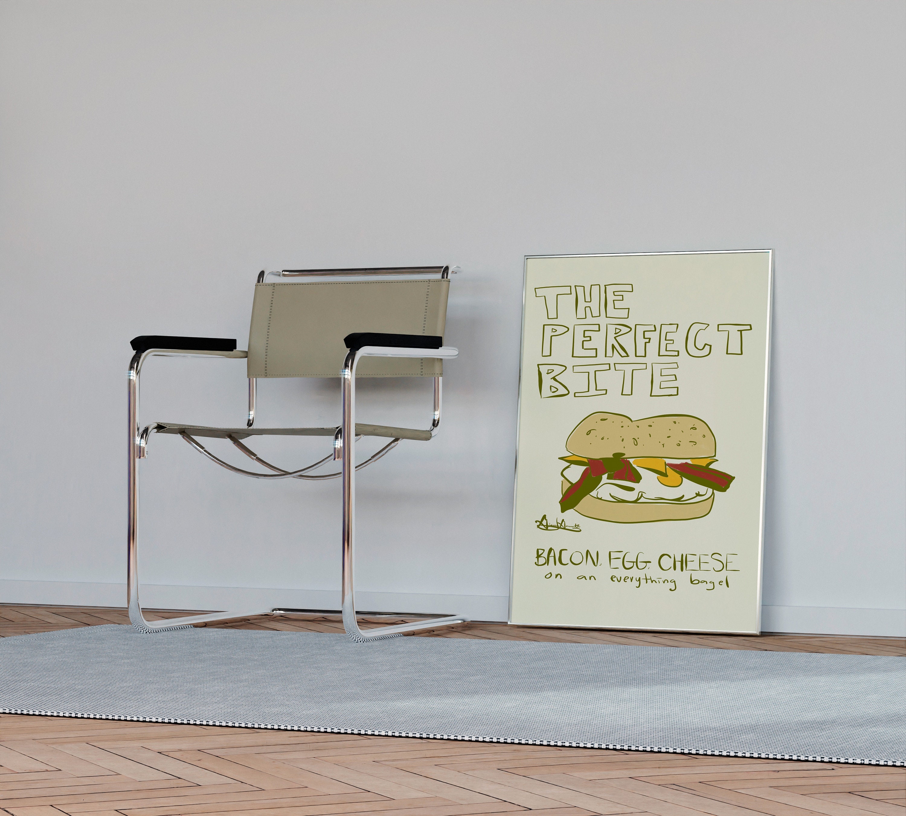 The Perfect Bite Everything Bagel Art Print, Retro Kitchen Poster, Mid ...