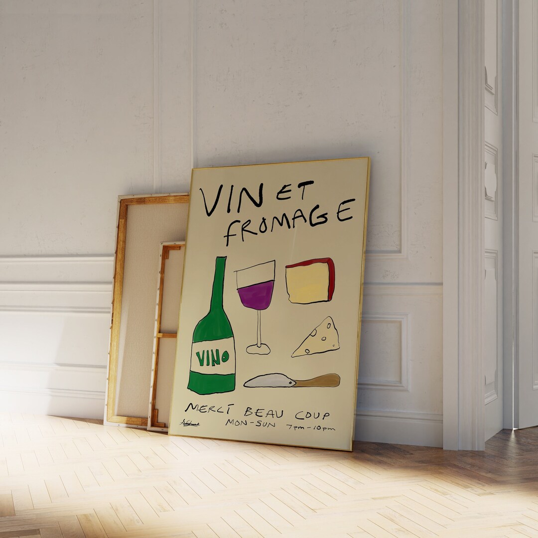 Vin Et Fromage Art Print, Wine and Cheese Poster, Vintage Food Art ...
