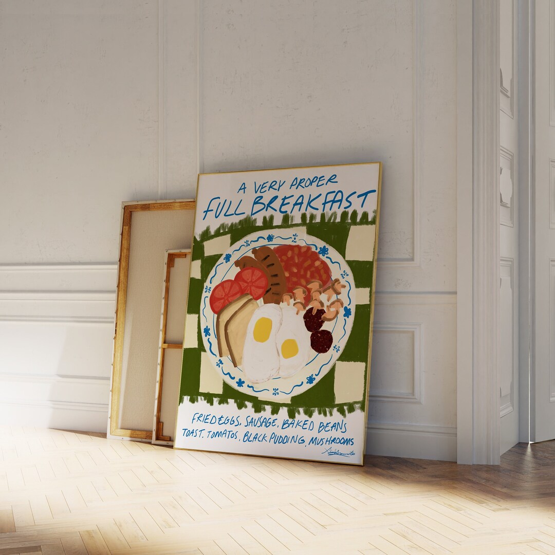 Proper Full Breakfast Art Print, Full English Fry-up, Retro Food Poster ...