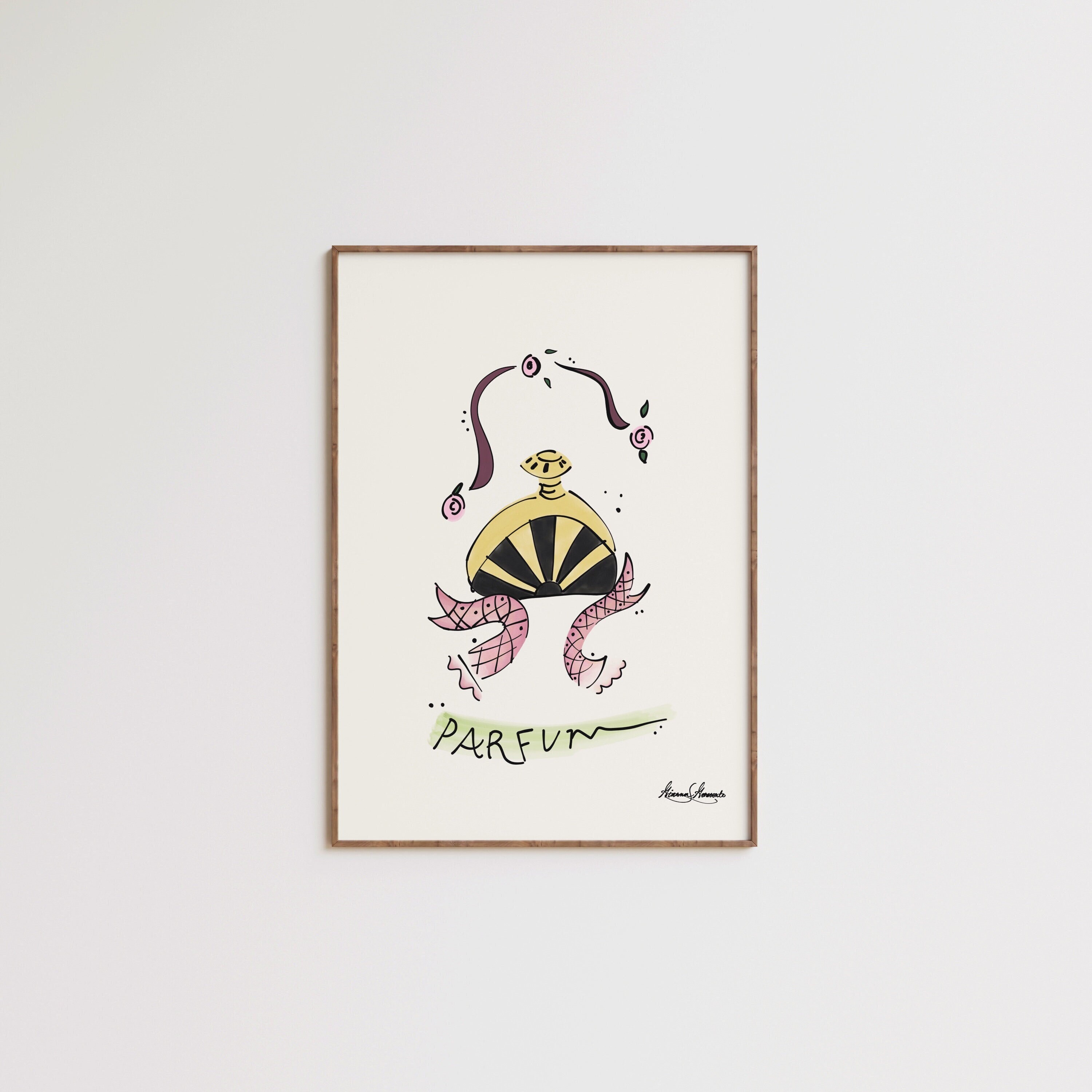 Vintage Perfume Art Print, Whimsical Hand Drawn Illustration, French ...