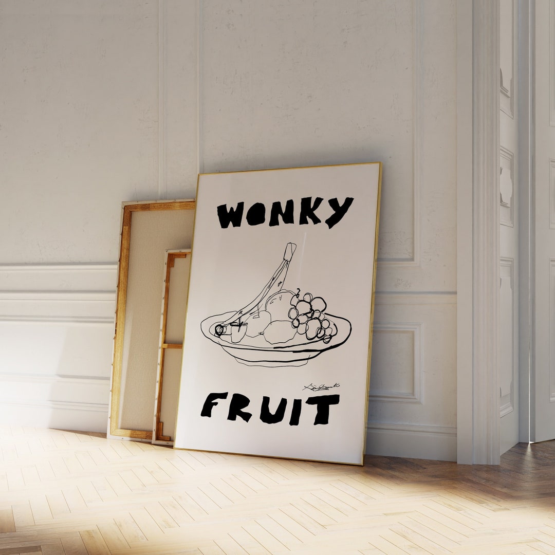 Wonky Fruit B&W Doodle Art Print, Hand Drawn Food Art, Retro Kitchen ...